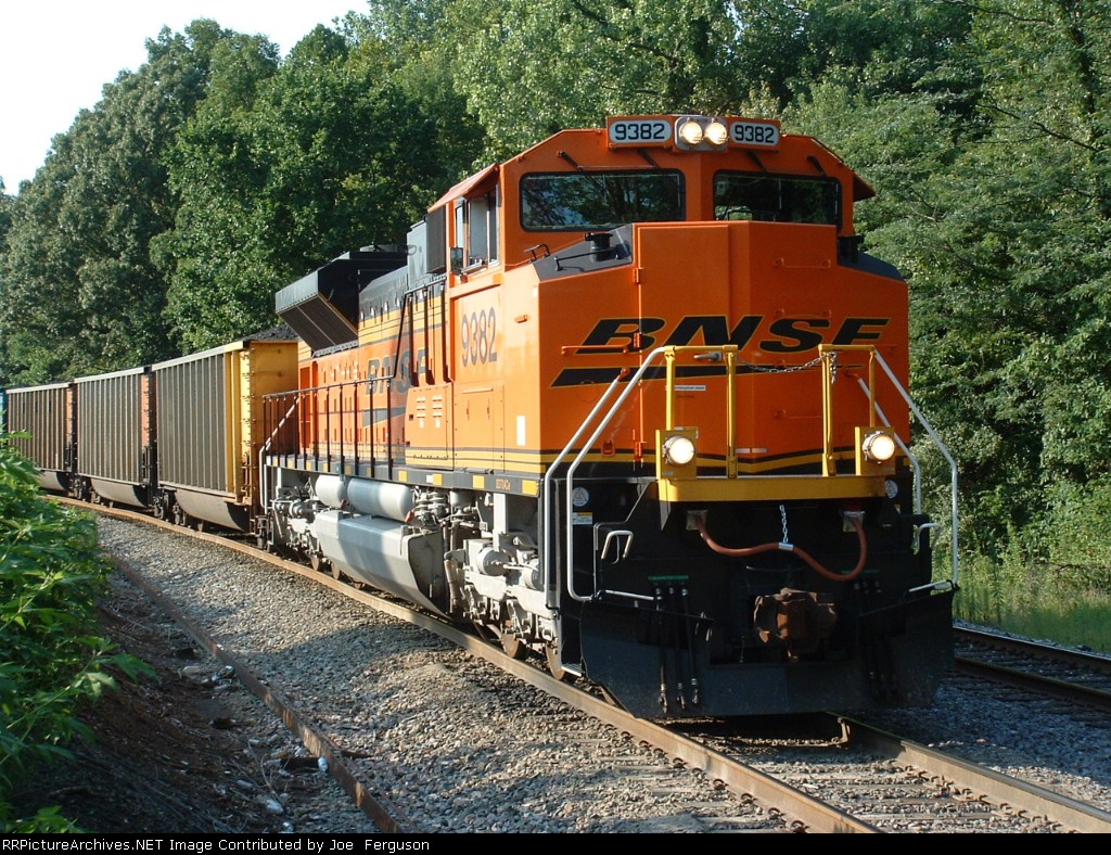 BNSF 9382 sits at Nielson Jct. while helper BNSF 8834 is added to 9764 at the rear of the train